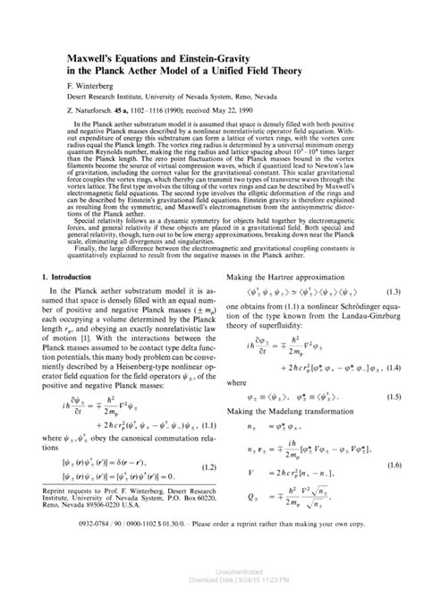 Pdf Maxwell S Equations And Einstein Gravity In The Planck Aether