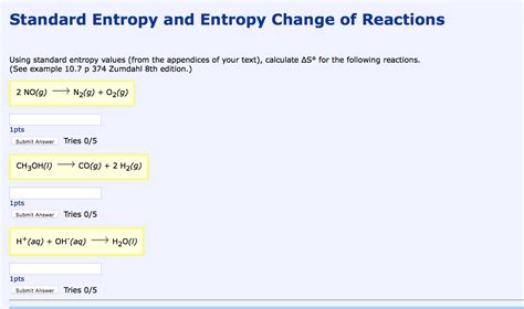 Solved Standard Entropy And Entropy Change Of Reactions Chegg Com