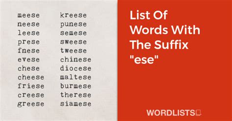 List Of Words With The Suffix Ese