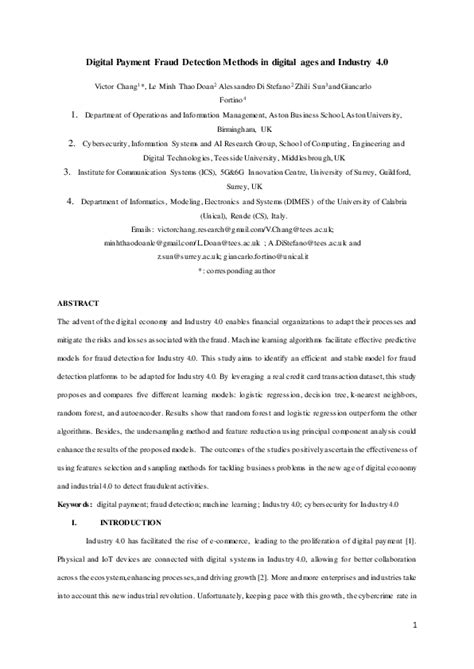 Pdf Digital Payment Fraud Detection Methods In Digital Ages And Industry 4 0