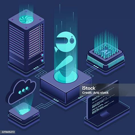 인공 지능 로봇 시스템 분석 빅 데이터 처리 기계 학습 기술 아이소메트릭 기술 0명에 대한 스톡 벡터 아트 및 기타 이미지 0명 3차원 형태 가상현실 Istock