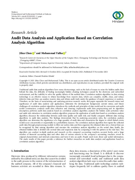 Pdf Audit Data Analysis And Application Based On Correlation Analysis Algorithm