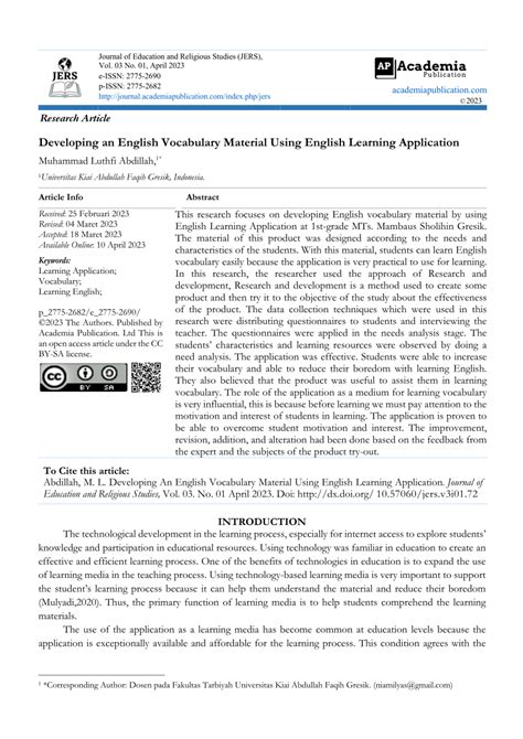 Pdf Developing An English Vocabulary Material Using English Learning