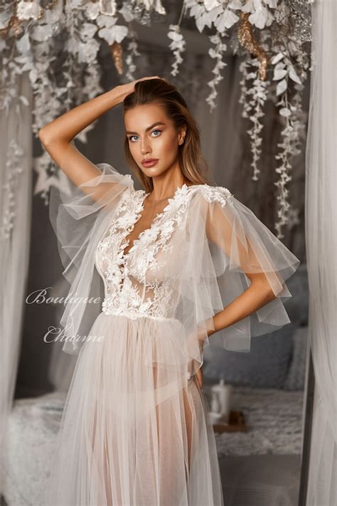 Lace Wedding Robesheer Bridal Robebridal Boudoir Robeivory Etsy