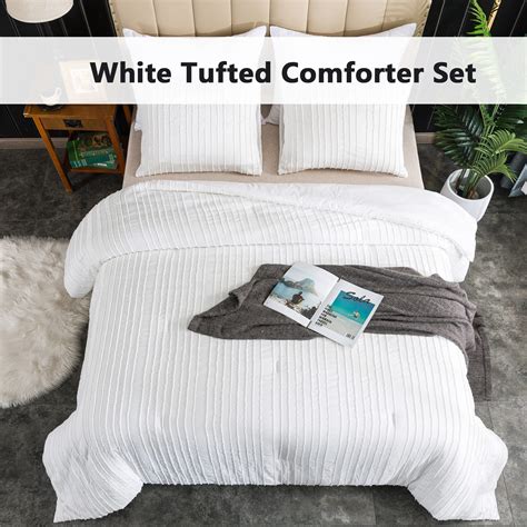 Andency King Size Comforter White 3 Pieces Tufted Comforter Set