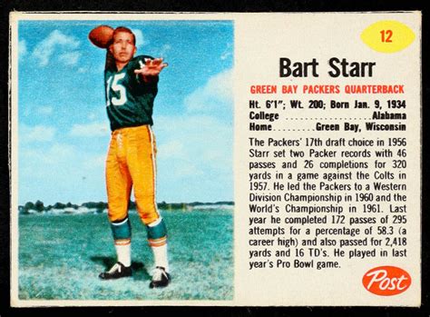 Bart Starr 1962 Post Cereal 12 Pristine Auction