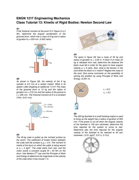 Class Tutorial 13 Kinetic Of Rigid Body Force And Acceleration Engn