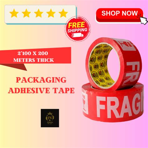 fragile white tape with red print 2 100 x 200 meters thick set of 1