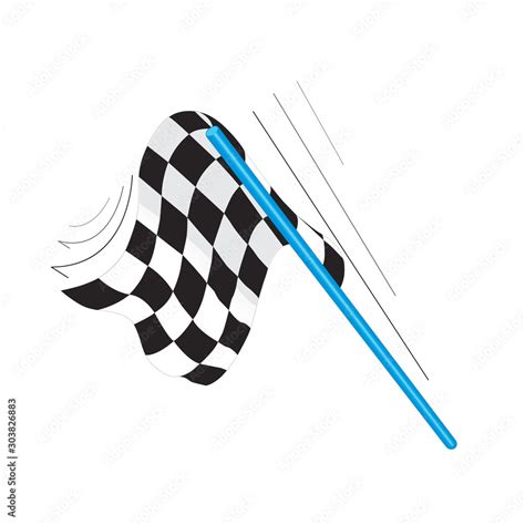 Vector Single Checkered Flag Waving Flag Below The Pole Black And