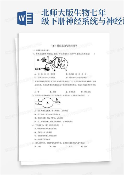 北师大版生物七年级下册神经系统与神经调节word模板下载编号lapkzkok熊猫办公