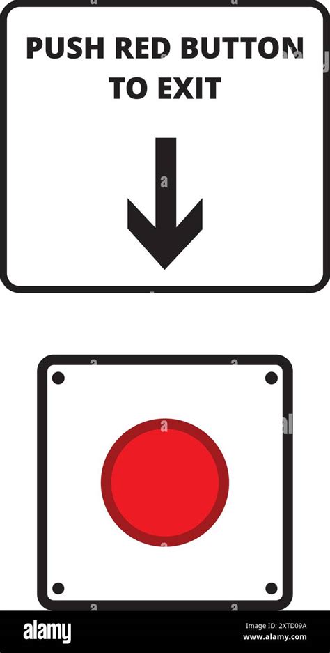 Push Red Button To Exit Door Banner With Red Button Symbol On A White Background Stock Vector