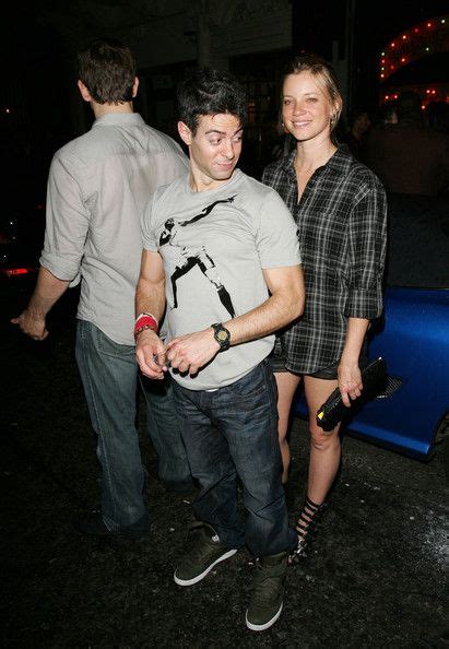 Actors Amy Smart And Chris Evans Blue Shirt Leave The Cirque Club In