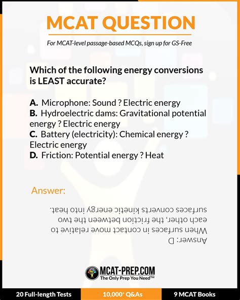 Mcat Physics Question On Energy Conversions Mcat Medical School
