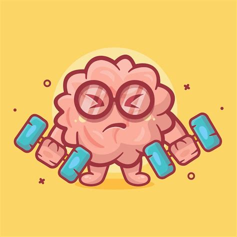 Premium Vector Cute Brain Character Mascot Doing Bodybuilding Using