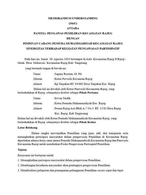Memorandum Understanding Pdf
