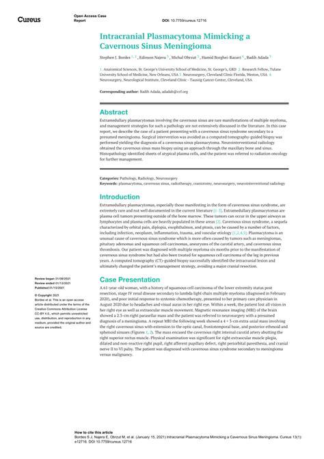PDF Intracranial Plasmacytoma Mimicking A Cavernous Sinus Meningioma