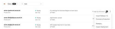 performing an instant rollback on a deployment vercel docs