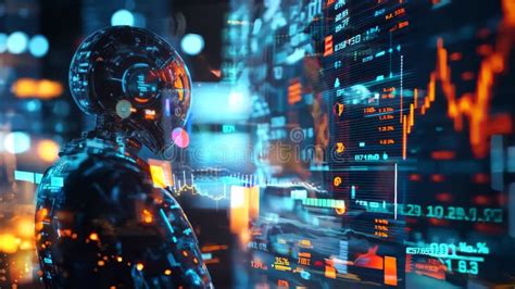 4k video of robot analyzing data with holographic graph display ai