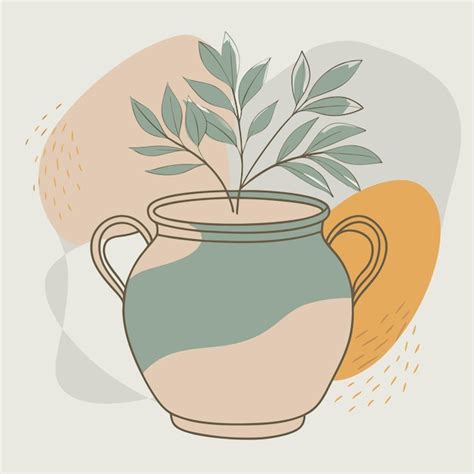 Un Dibujo De Un Jarrón Con Una Planta En él Vector Premium