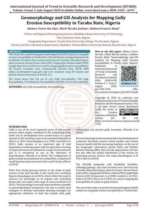 Geomorphology And GIS Analysis For Mapping Gully Erosion Susceptibility In Taraba State Nigeria