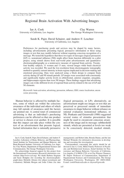 pdf regional brain activation with advertising images