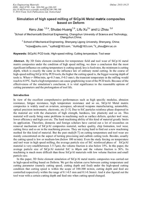 Simulation Of High Speed Milling Of SiCp Al Metal Matrix Composites
