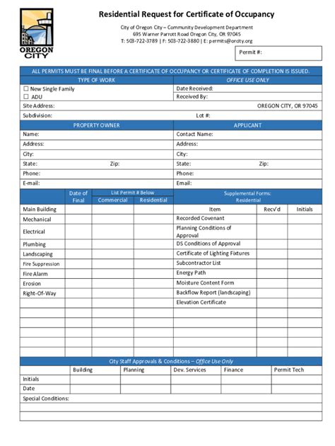 Fillable Online Residential Request For Certificate Of Occupancy Fax