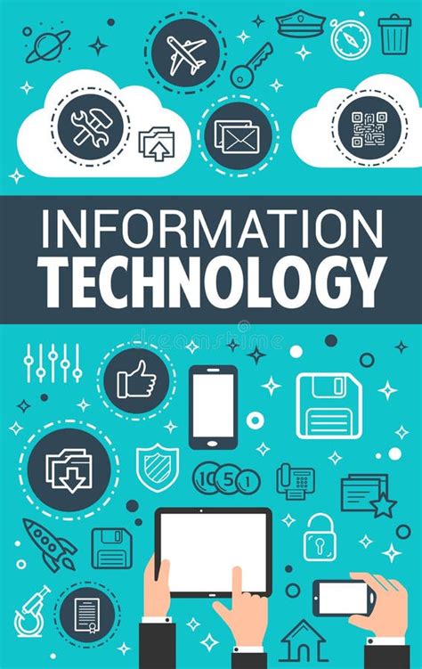 Information Technology Data Vector Poster Stock Vector Illustration Of Global Networking
