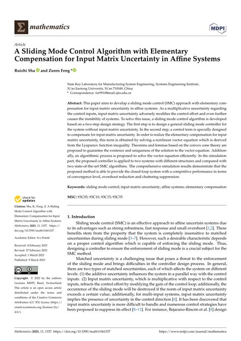 Pdf A Sliding Mode Control Algorithm With Elementary Compensation For