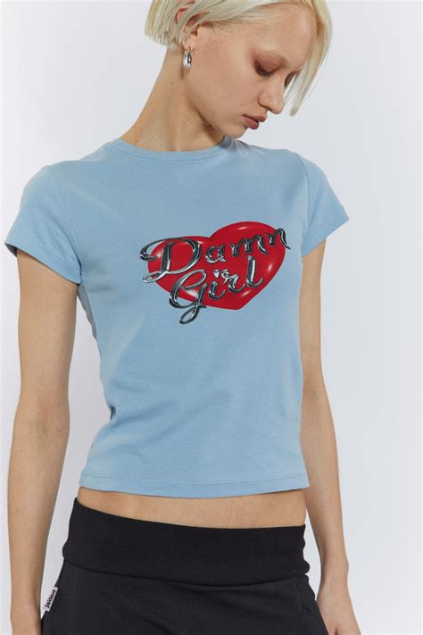 Damn Girl Blue Shrunken T Shirt Jaded London
