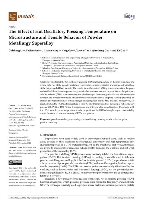 Pdf The Effect Of Hot Oscillatory Pressing Temperature On
