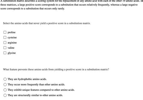Solved A Substitution Matrix Describes A Scoring System For