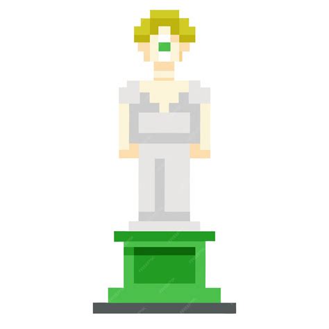 Pixel Art Woman Statue In Green Dress On Pedestal Illustration