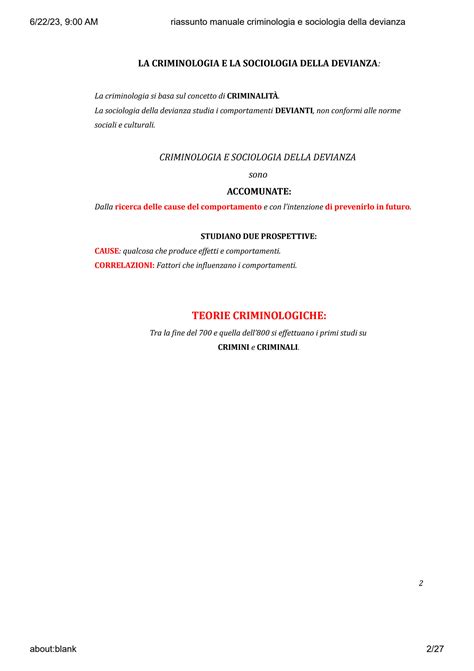 Solution Riassunto Manuale Criminologia E Sociologia Della Devianza