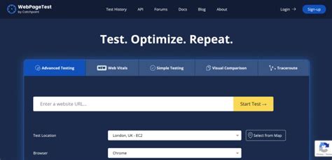 Webpagetest Github Site Optimization API WebPageTest