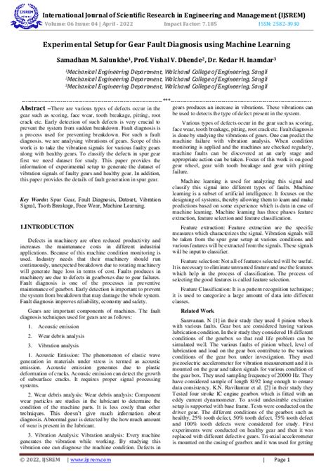 pdf experimental setup for gear fault diagnosis using machine
