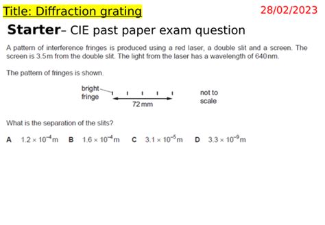 Diffraction Grating For As Waves 9702 Cie Unit 8 Teaching Resources