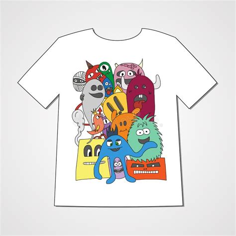 T Shirt With Abstract Set Of Monsters Stock Vector Illustration Of