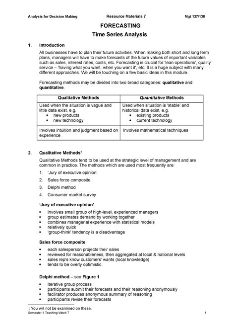Resource Materials 7 Forecasting Time Series Analysis Forecasting