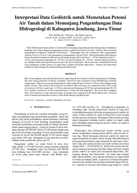 Pdf Interpretasi Data Geolistrik Untuk Memetakan Potensi Air Tanah