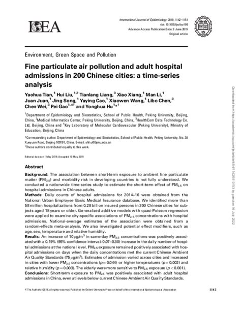 Pdf Fine Particulate Air Pollution And Adult Hospital Admissions In