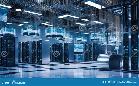 Server Racks In Computer Network Security Server Room Data Center 3d Render Dark Blue Stock