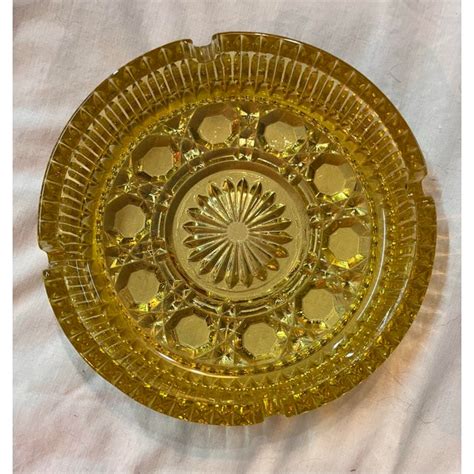 1950s Anchor Hocking Depression Glass Era Yellow Gold Ashtray Catchall