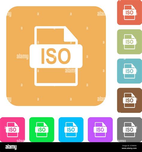 Iso File Format Flat Icons On Rounded Square Vivid Color Backgrounds Stock Vector Image And Art