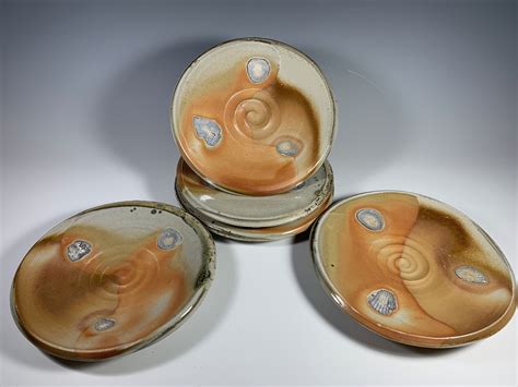 Woodfired Porcelain Flashing Slip Plates Set 5 Etsy