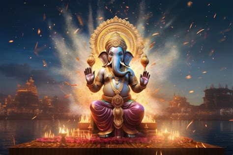 Una Majestuosa Escultura De Un Elefante Con Vistas A Un Cuerpo De Agua