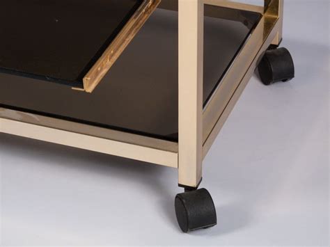 Mid Century French Brass Serving Table With Smoked Glass Tops