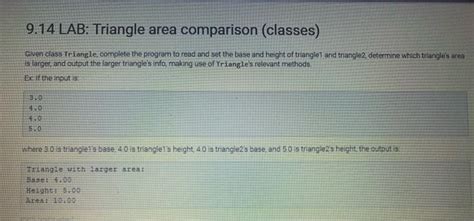 Solved 914 Lab Triangle Area Comparison Classes Given
