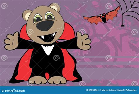Cute Little Teddy Bear Hug Dracula Costume Halloween Backgorund Stock