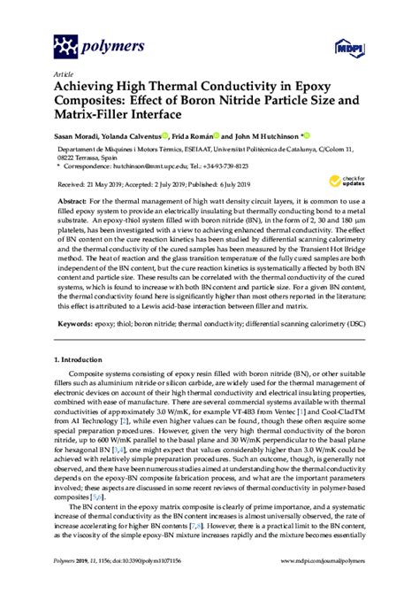 Pdf Achieving High Thermal Conductivity In Epoxy Composites Effect Of Boron Nitride Particle